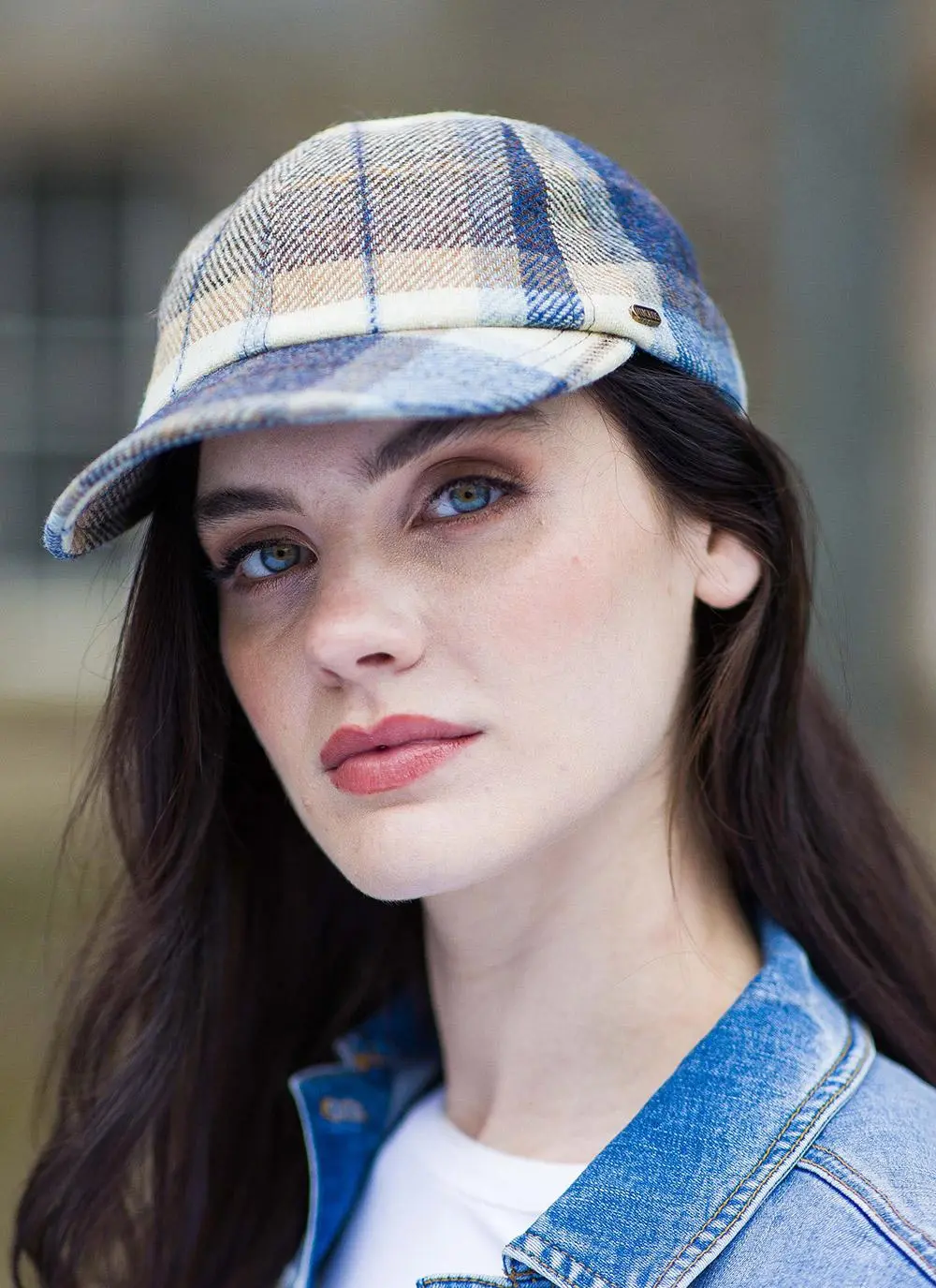 Mucros Baseball Hat in Denim/White Check | Blarney