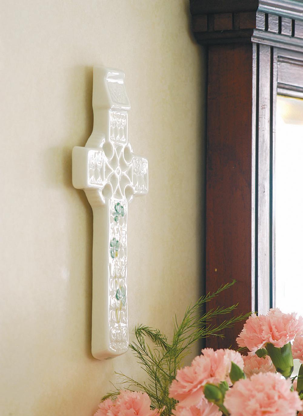 Belleek | Celtic Shamrock Wall Cross | Blarney