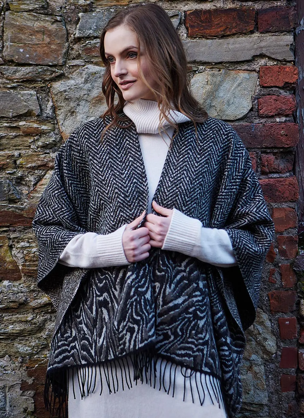 Herringbone Shawl in Black | Blarney