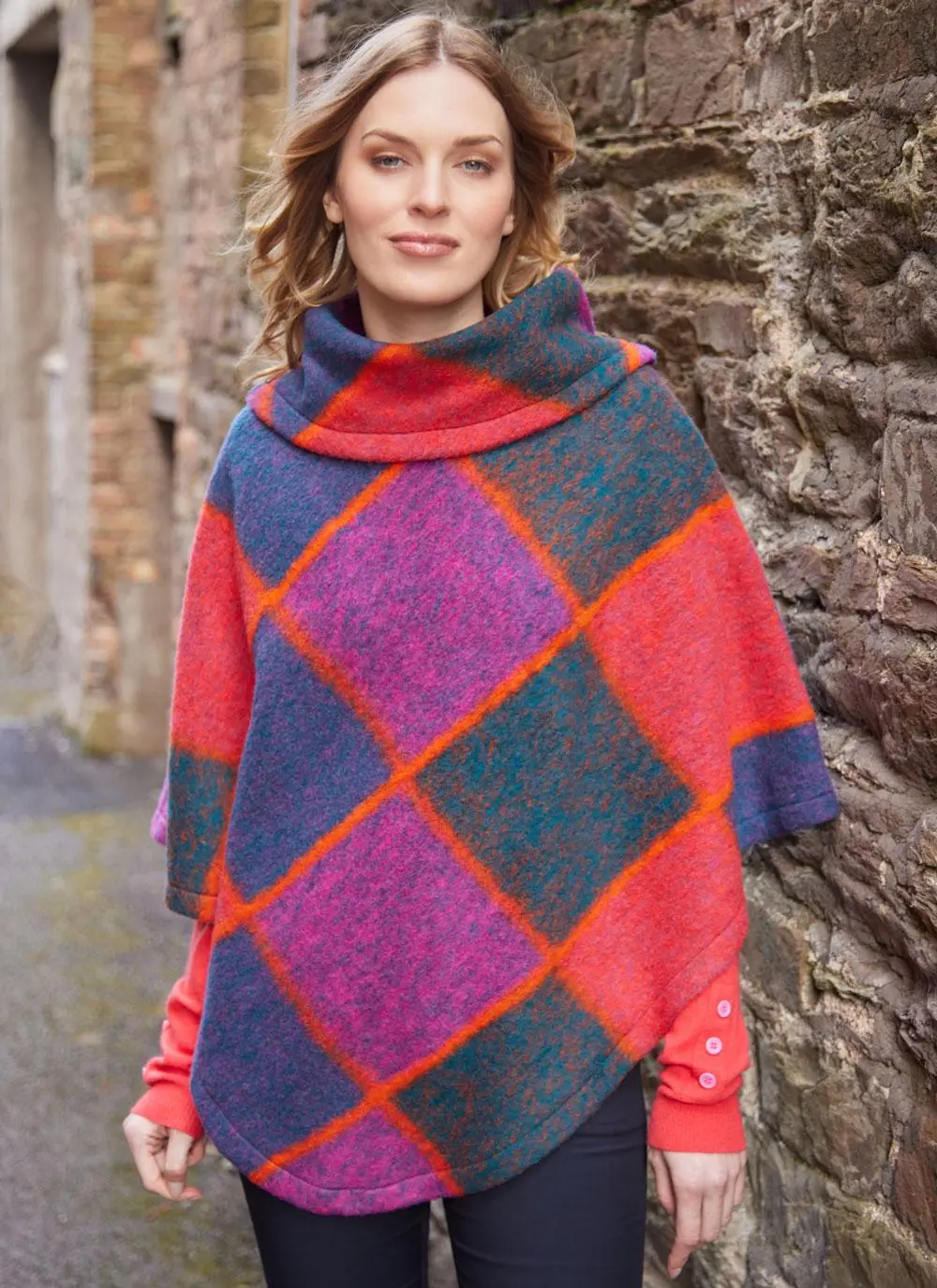 Eleanor Check Poncho in Berry | Blarney