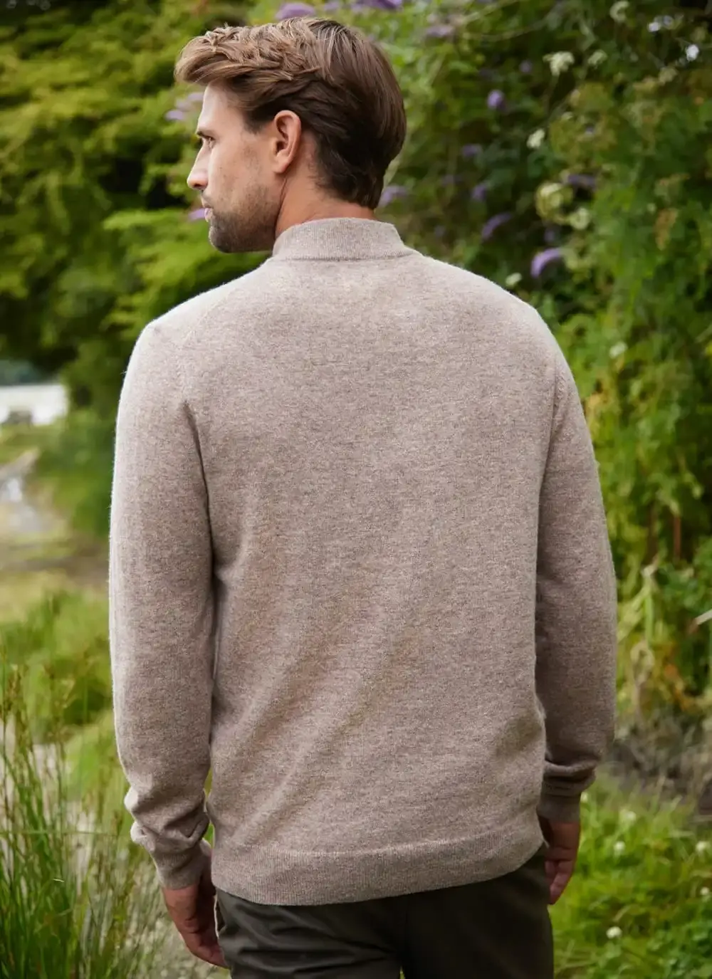 Lambswool Zip Neck Sweater in Cinnamon Beige | Blarney