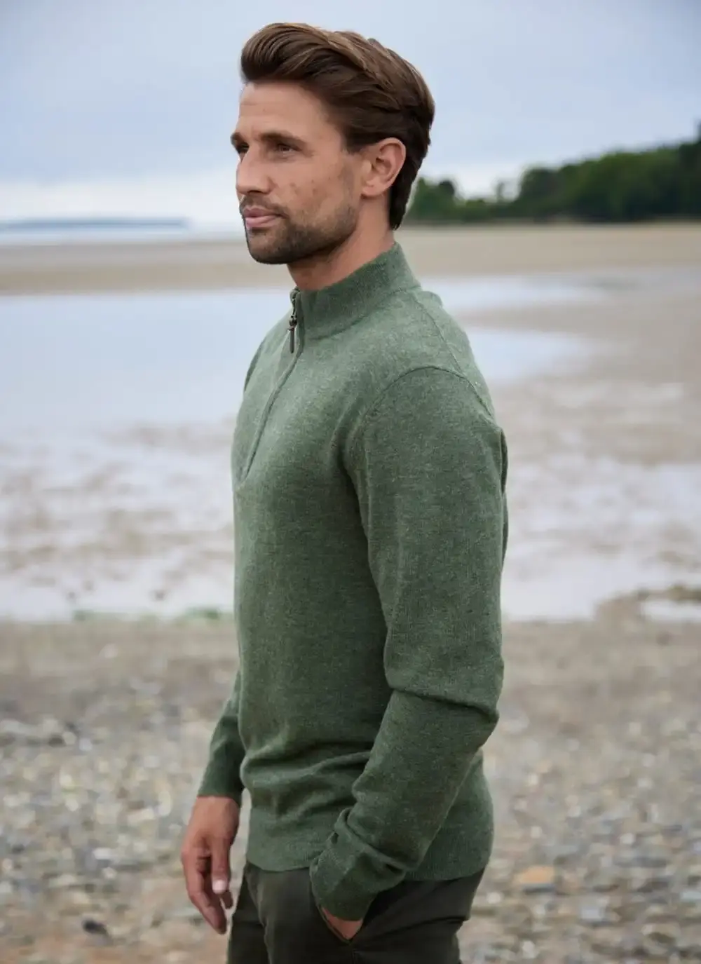 Lambswool Zip Neck Sweater in Grassland | Blarney
