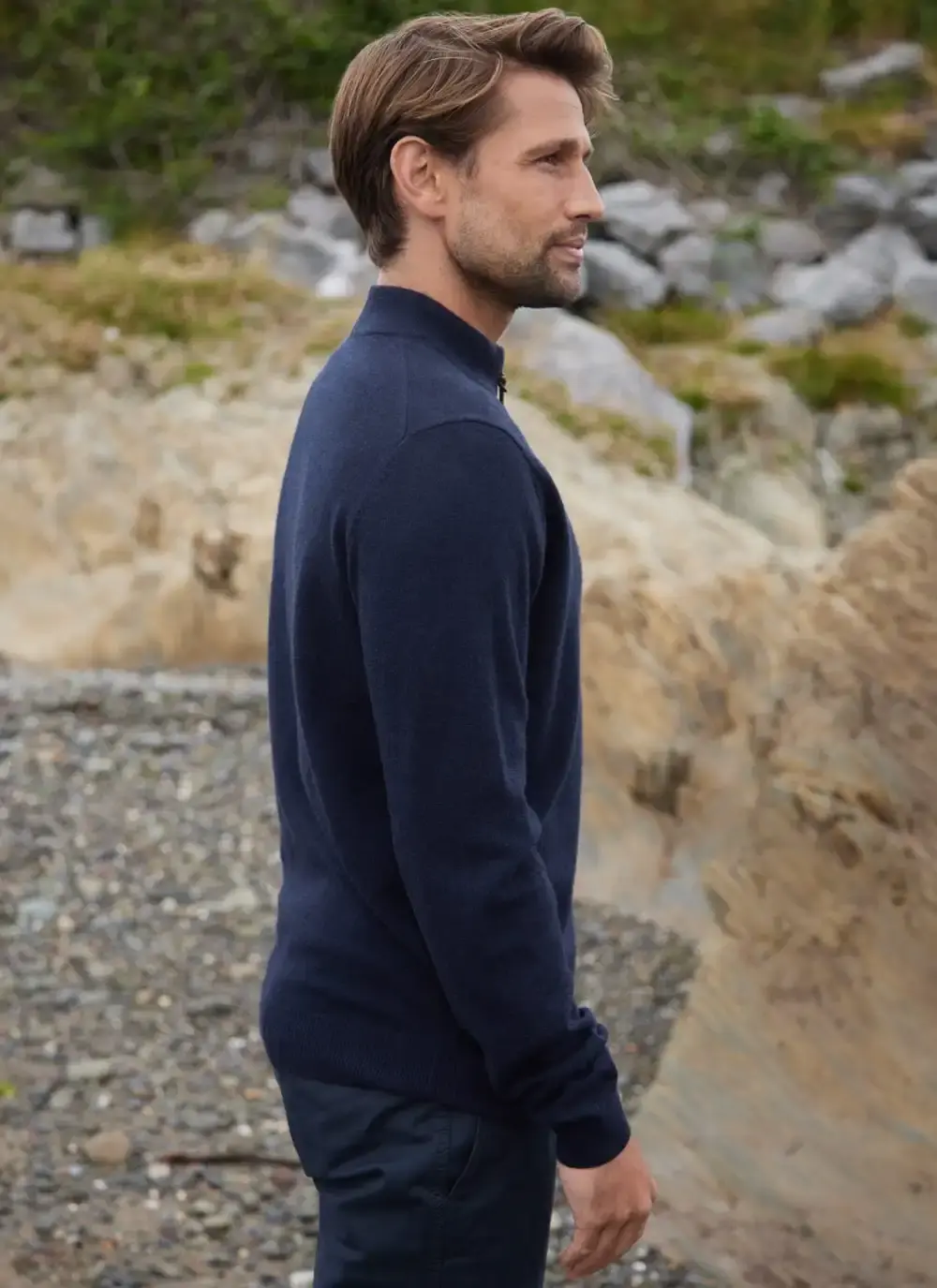 Lambswool Zip Neck Sweater in Navy | Blarney