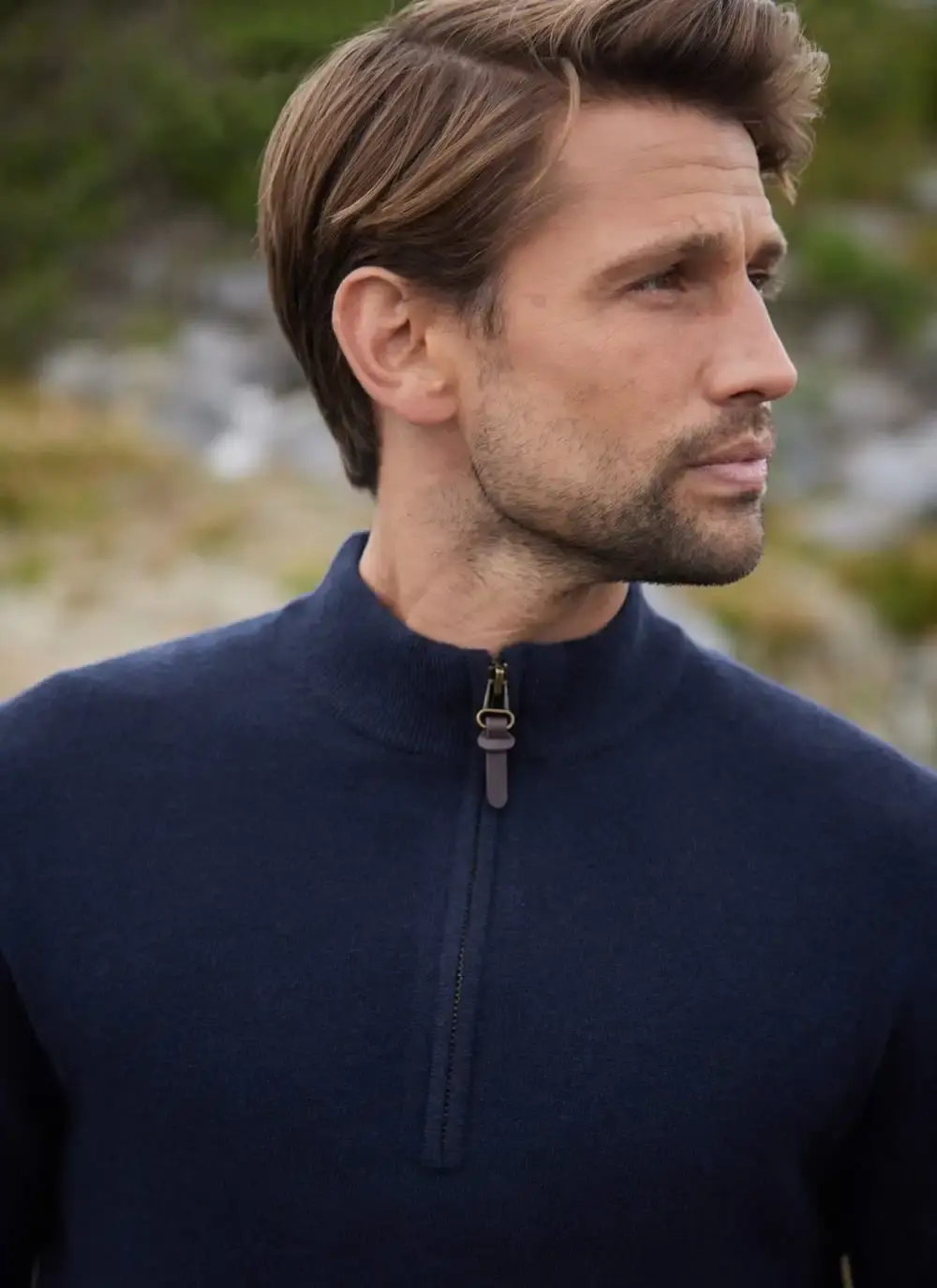 Lambswool Zip Neck Sweater in Navy | Blarney