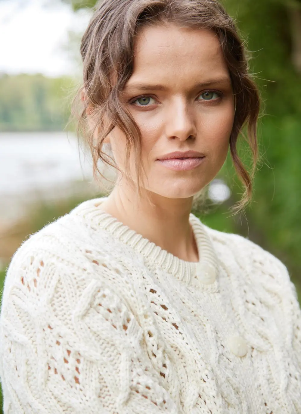 Ailbhe Lace Aran Lumber Cardigan in Natural | Blarney