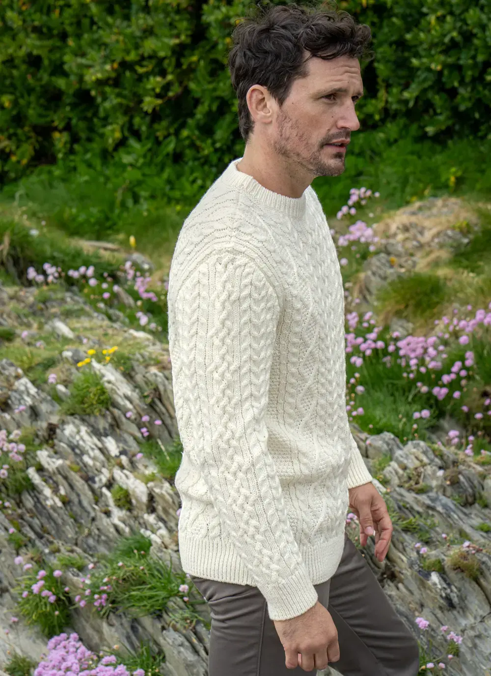 Oisin Aran Crew Neck Sweater in Natural | Blarney