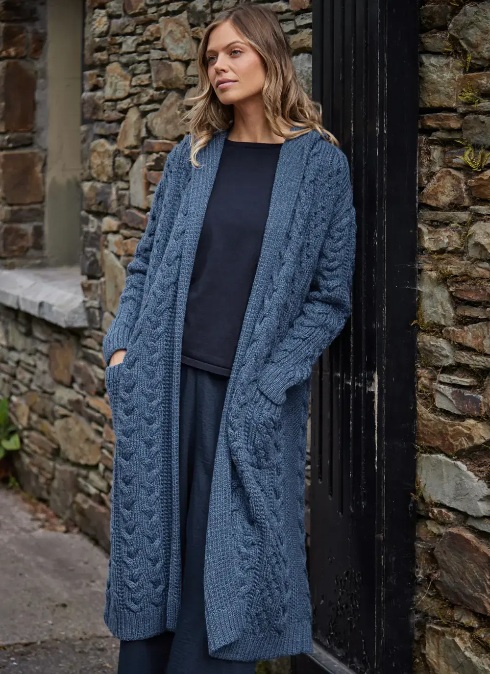 Aoife Long Hooded Coatigan in Blue Melange | Blarney