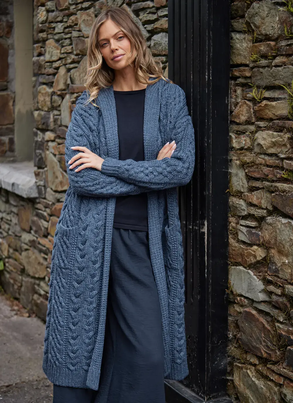 Aoife Long Hooded Coatigan in Blue Melange | Blarney