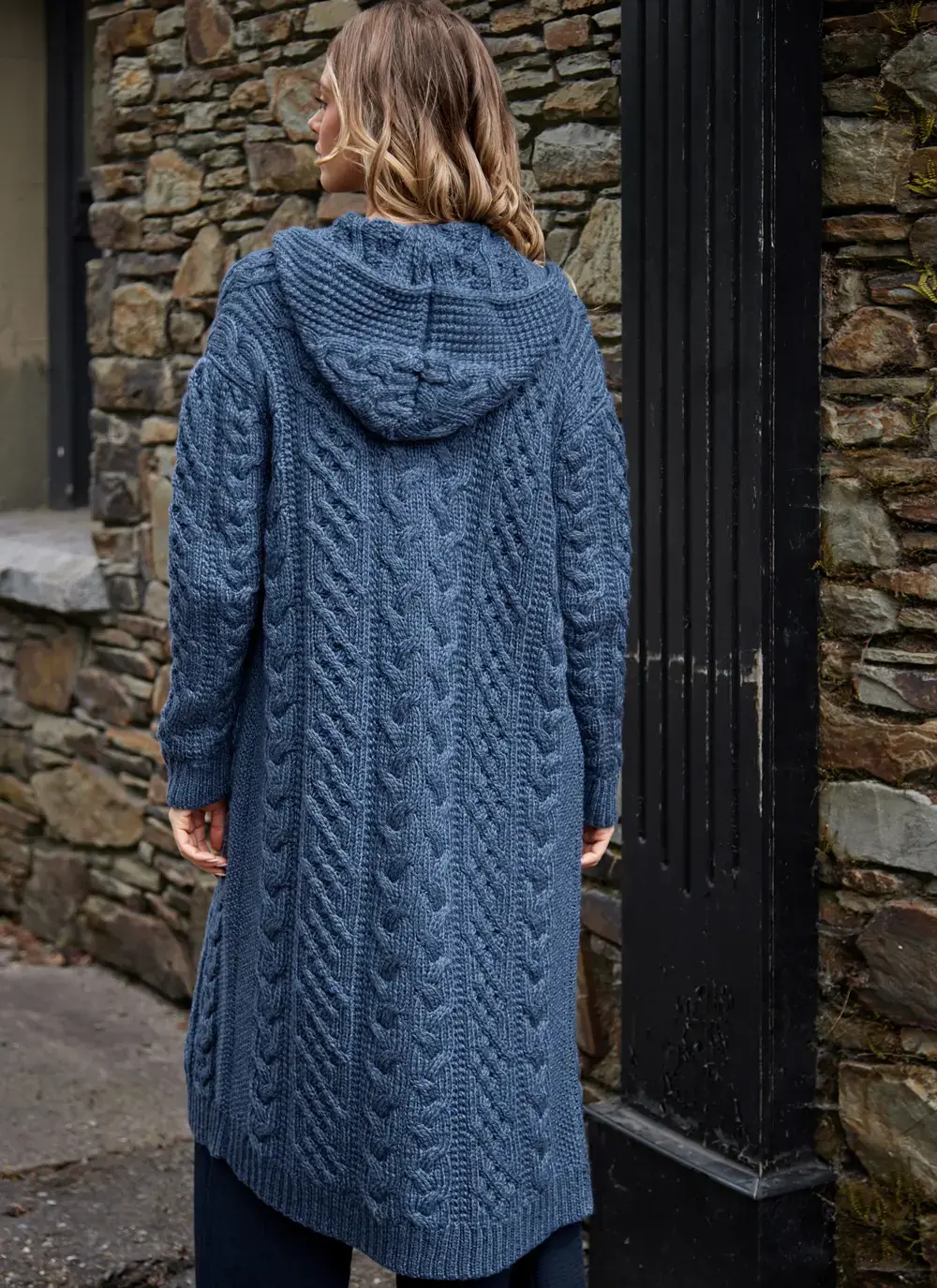 Aoife Long Hooded Coatigan in Blue Melange | Blarney