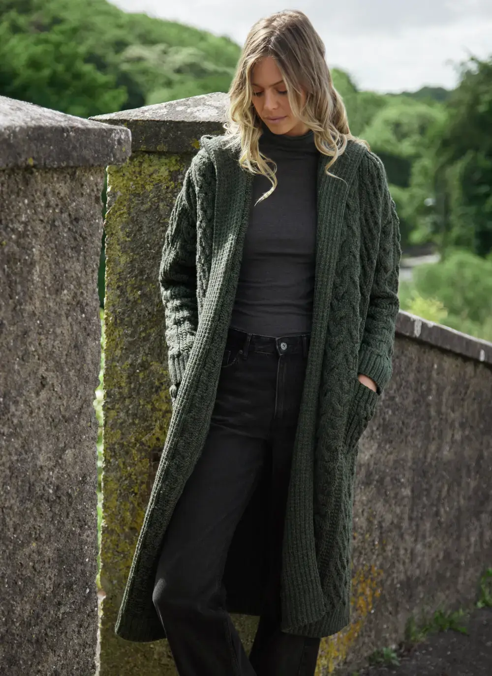 Aoife Long Hooded Coatigan in Woodland | Blarney