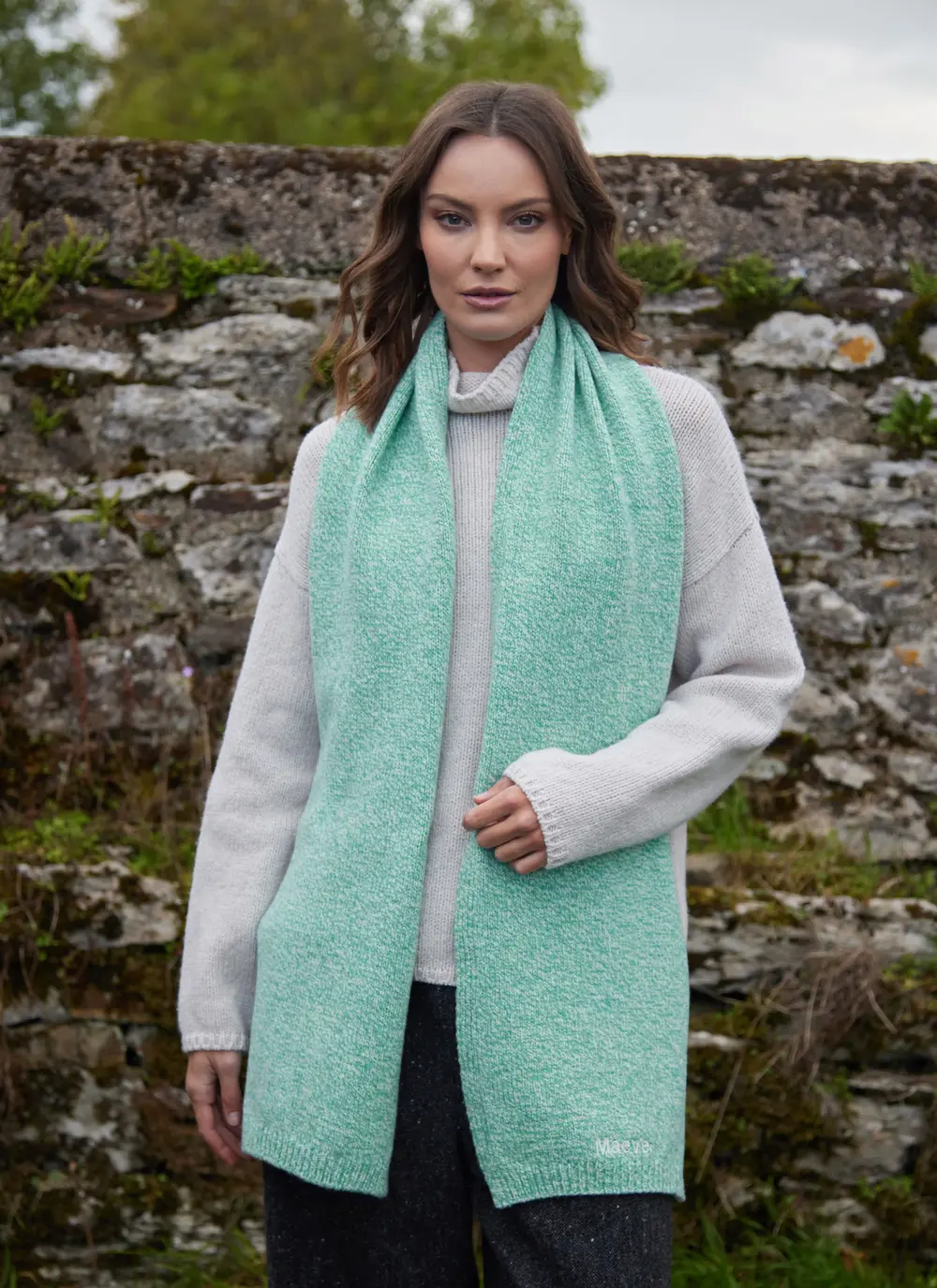 Personalized Cashmere Wool Scarf in Peppermint Cream | Blarney