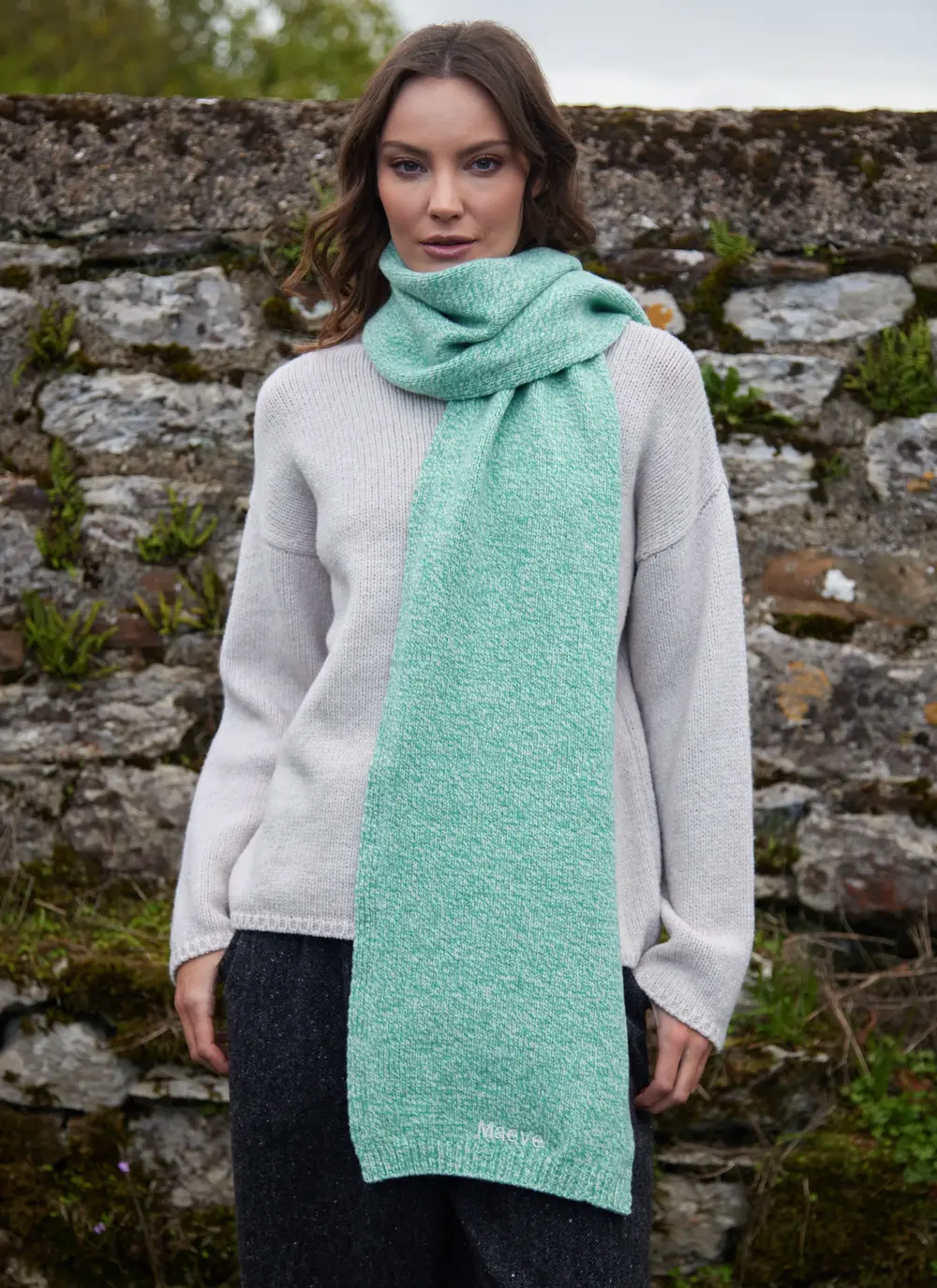 Personalized Cashmere Wool Scarf in Peppermint Cream | Blarney