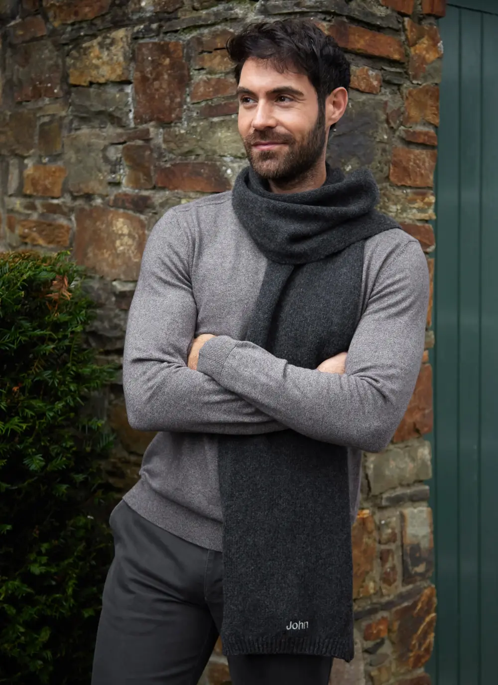 Personalized Wool Cashmere Scarf in Charcoal | Blarney