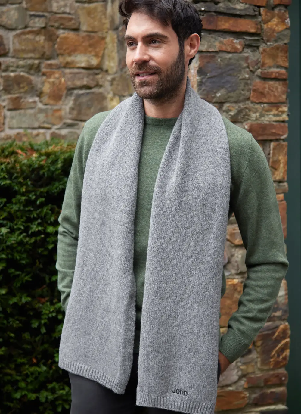 Personalized Wool Cashmere Scarf in Light Grey | Blarney