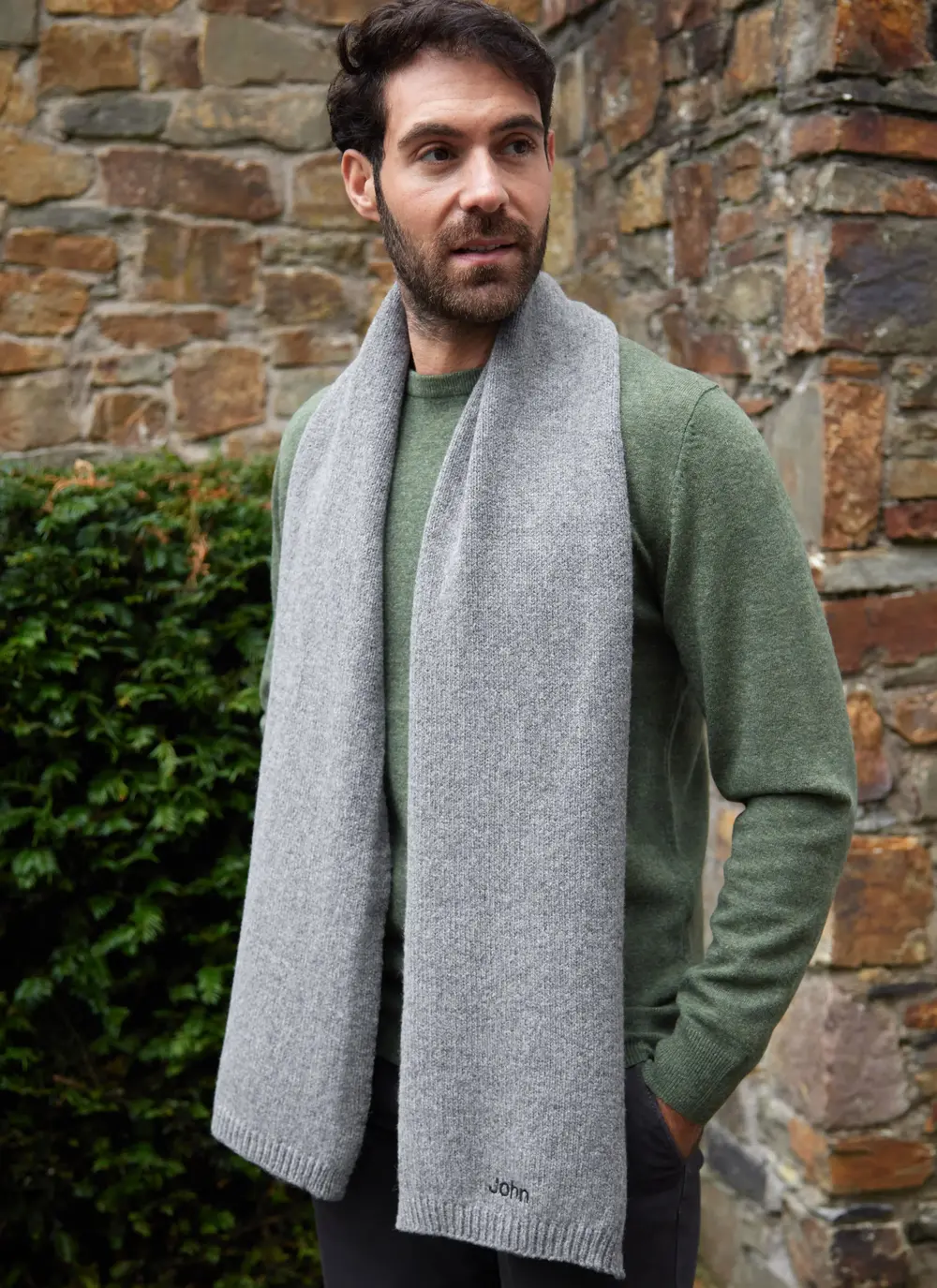 Personalized Wool Cashmere Scarf in Light Grey | Blarney