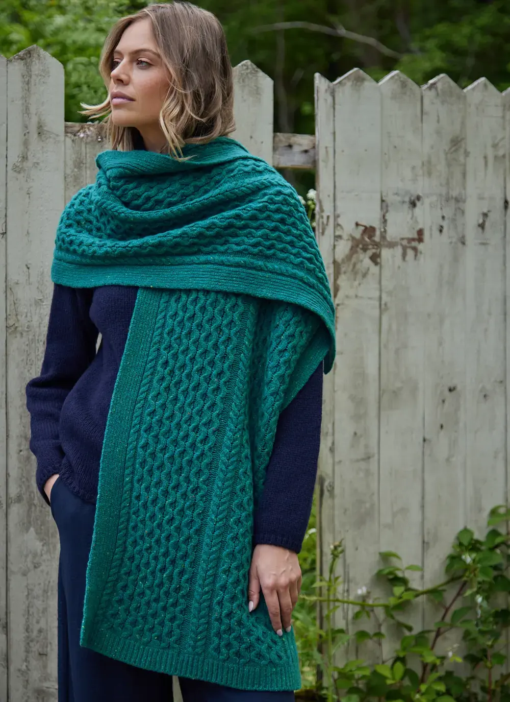 Cashmere/Wool Donegal Aran Blanket Scarf in Jade | Blarney