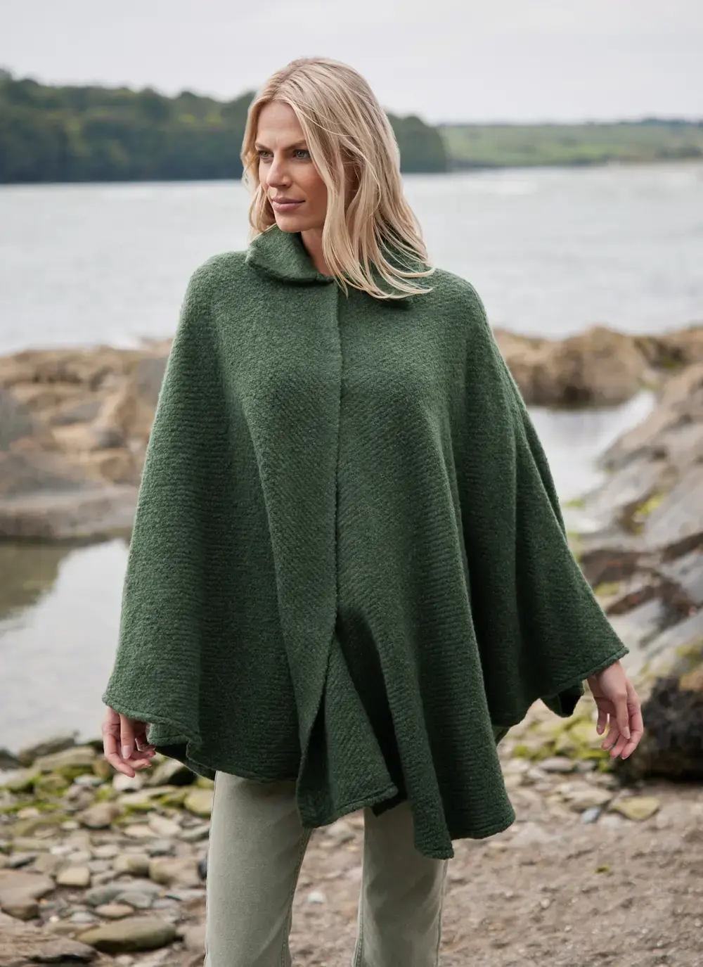 Rachel Wool Cape in Sage Green | Blarney