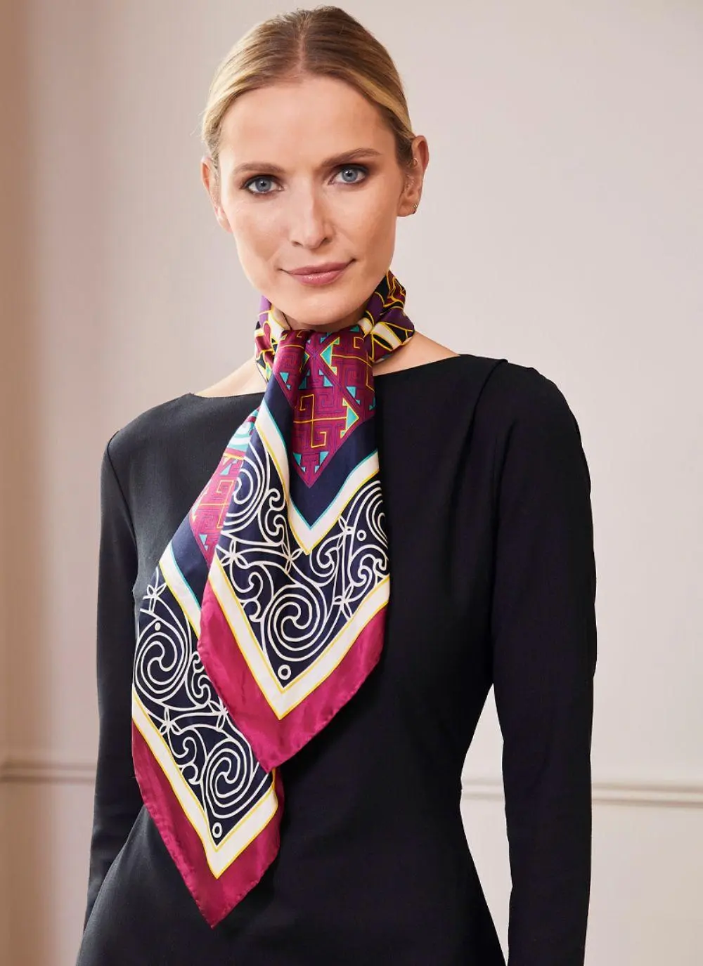 Square Book of Kells Celtic Silk Scarf in Burgundy & Navy | Blarney