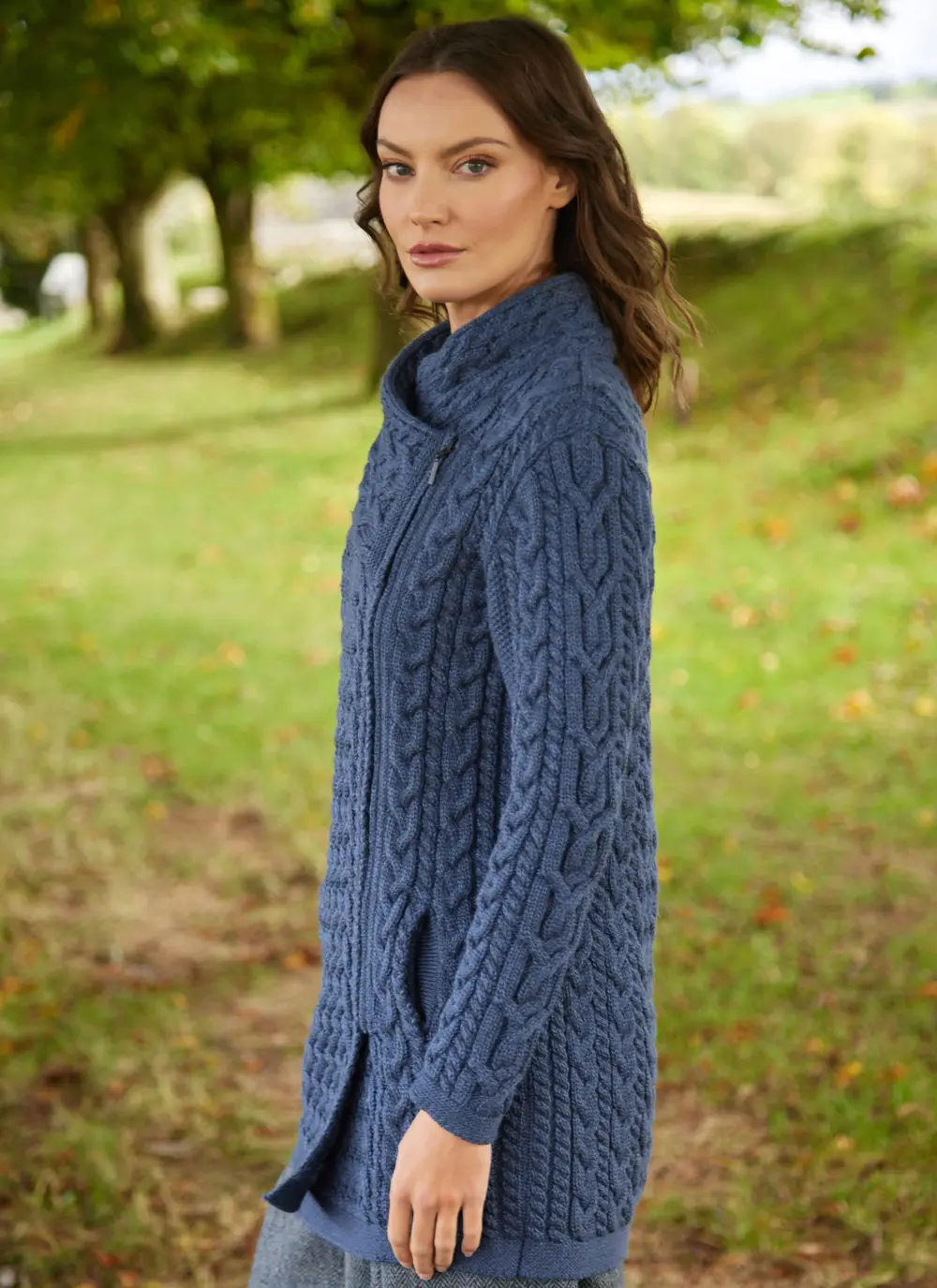 Kitty Aran Biker Coatigan in Blue Melange | Blarney