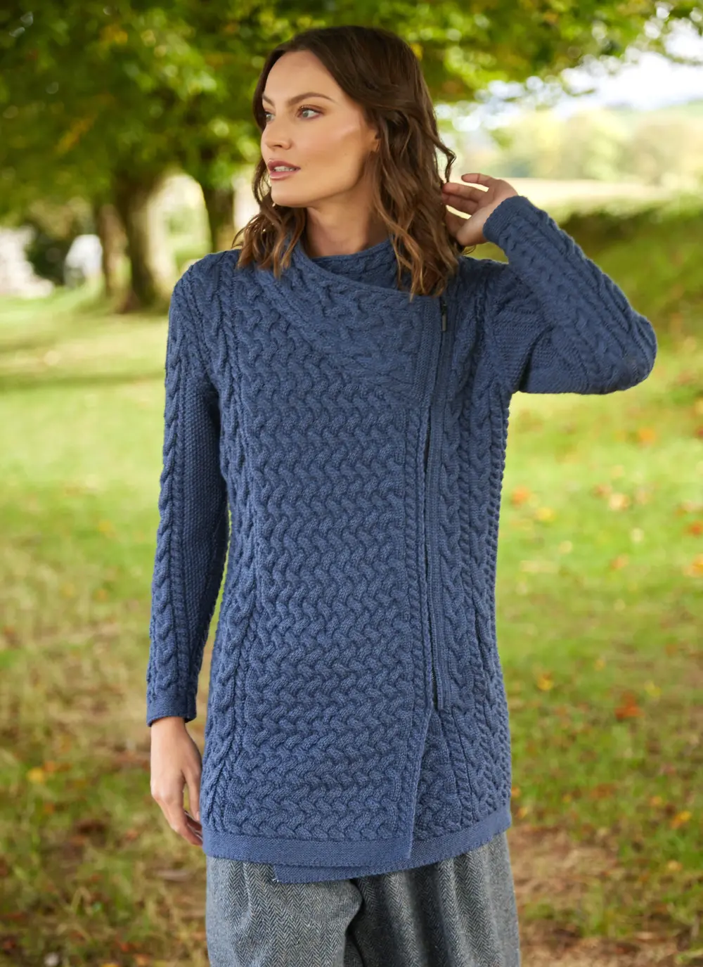 Kitty Aran Biker Coatigan in Blue Melange | Blarney