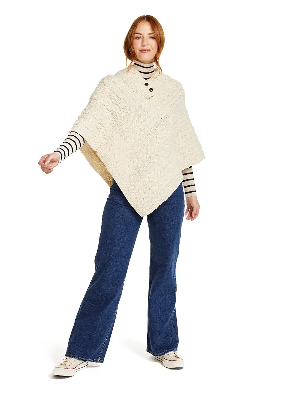Cable Button Poncho in Natural | Blarney