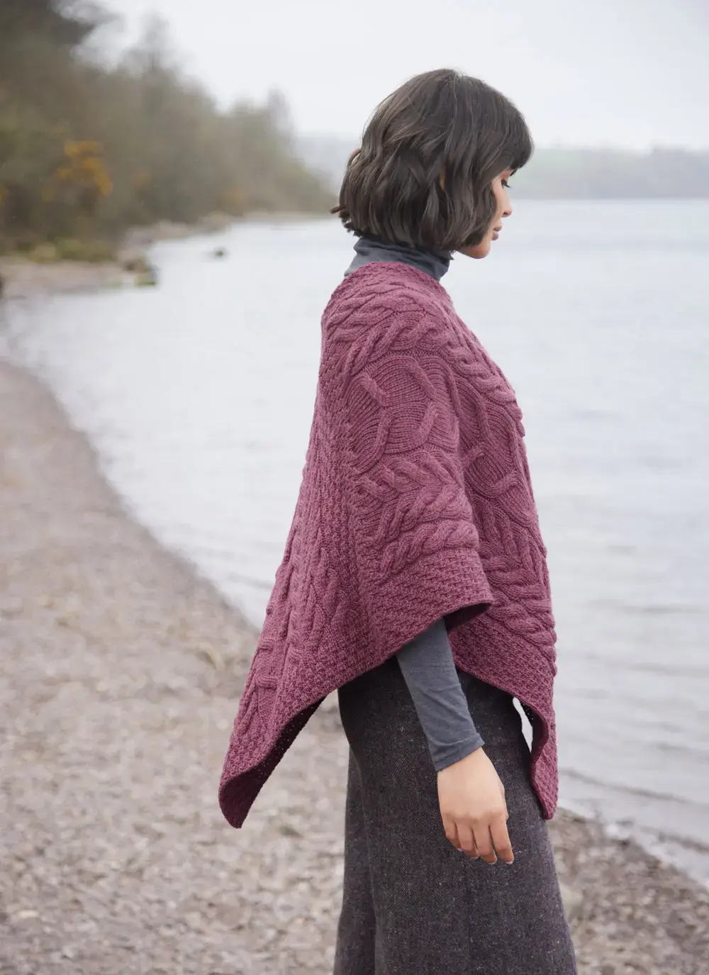 Supersoft Merino Wool Cable Poncho in Jam | Blarney
