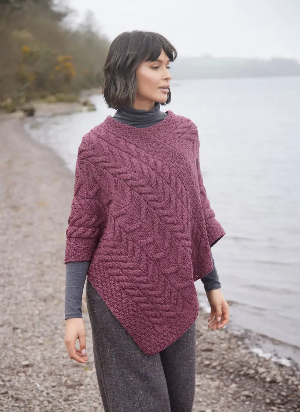Supersoft Merino Wool Cable Poncho in Jam | Blarney