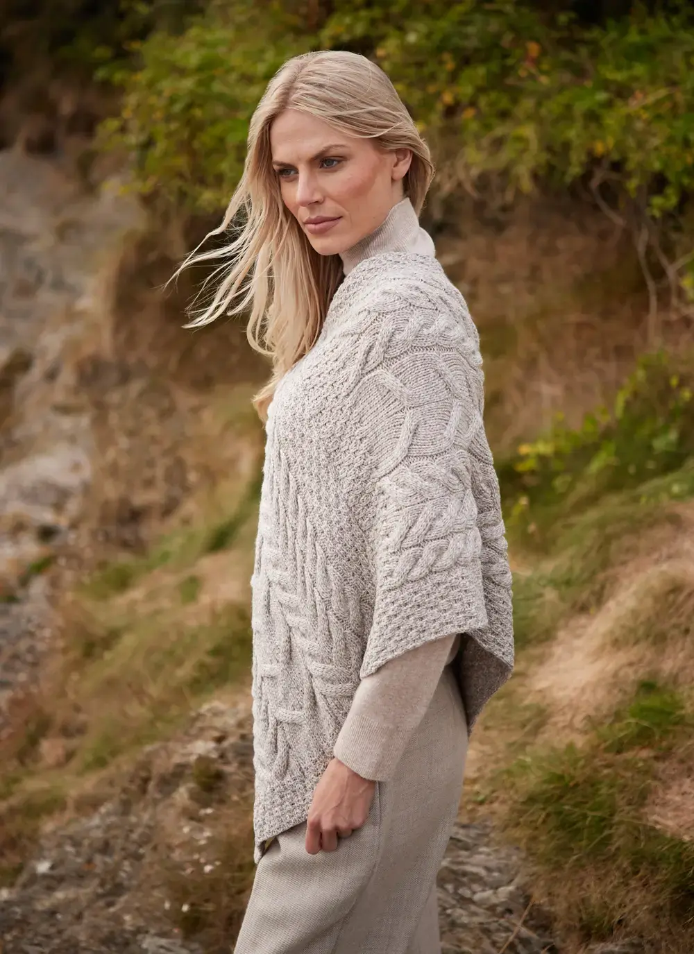 Supersoft Merino Wool Cable Poncho | Blarney