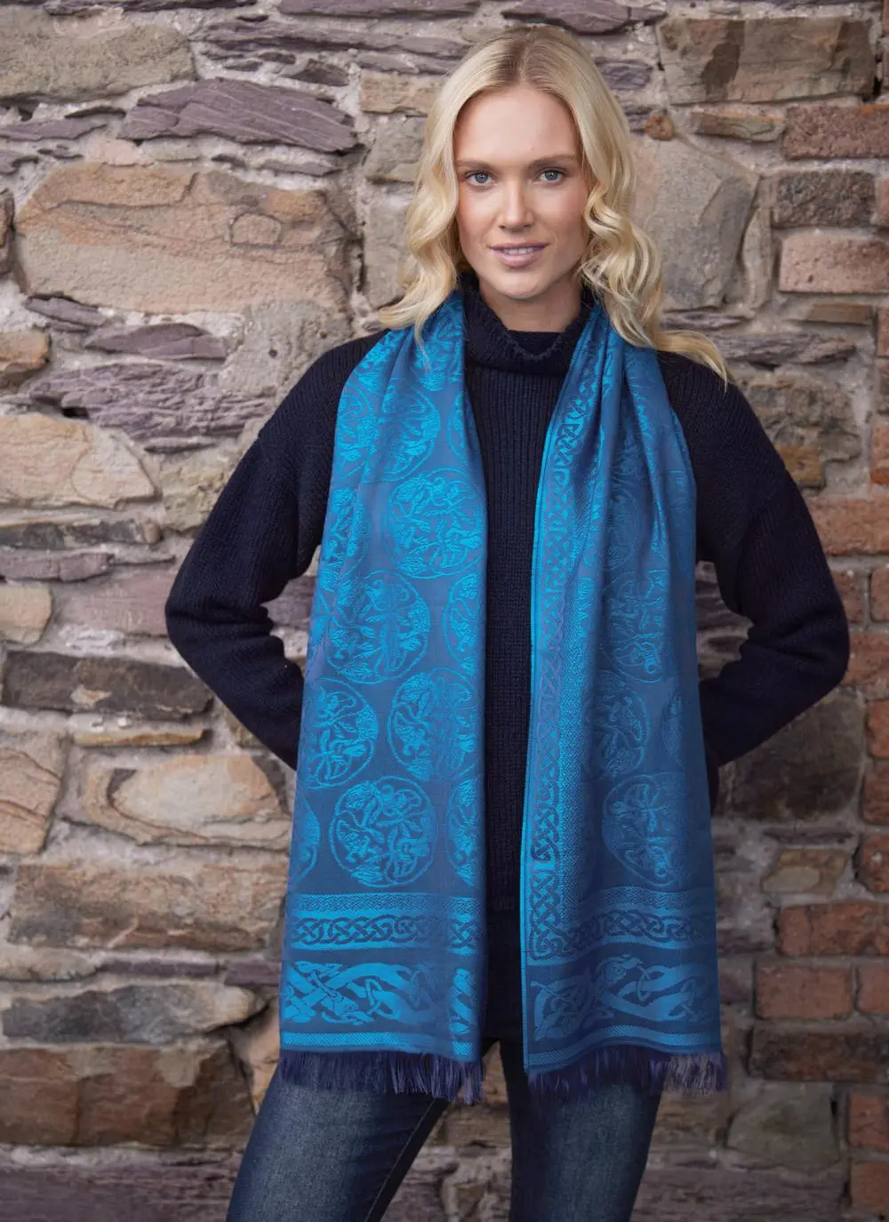 Celtic Motif Scarf in Bright Blue | Blarney