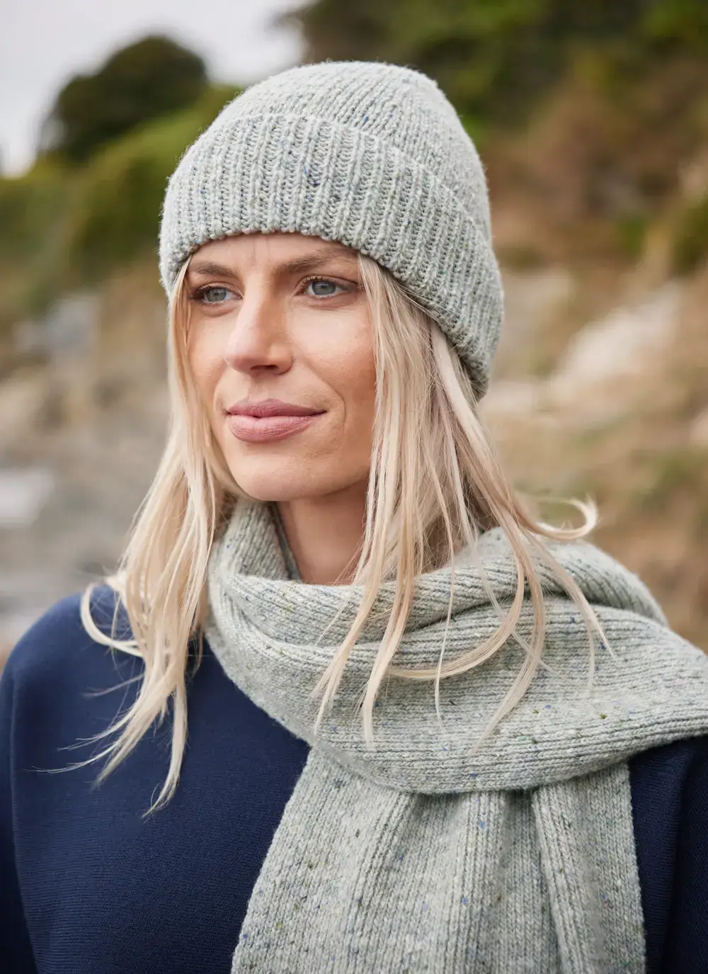 Donegal Fleck Cozy Merino Wool Beanie in Aqua | Blarney