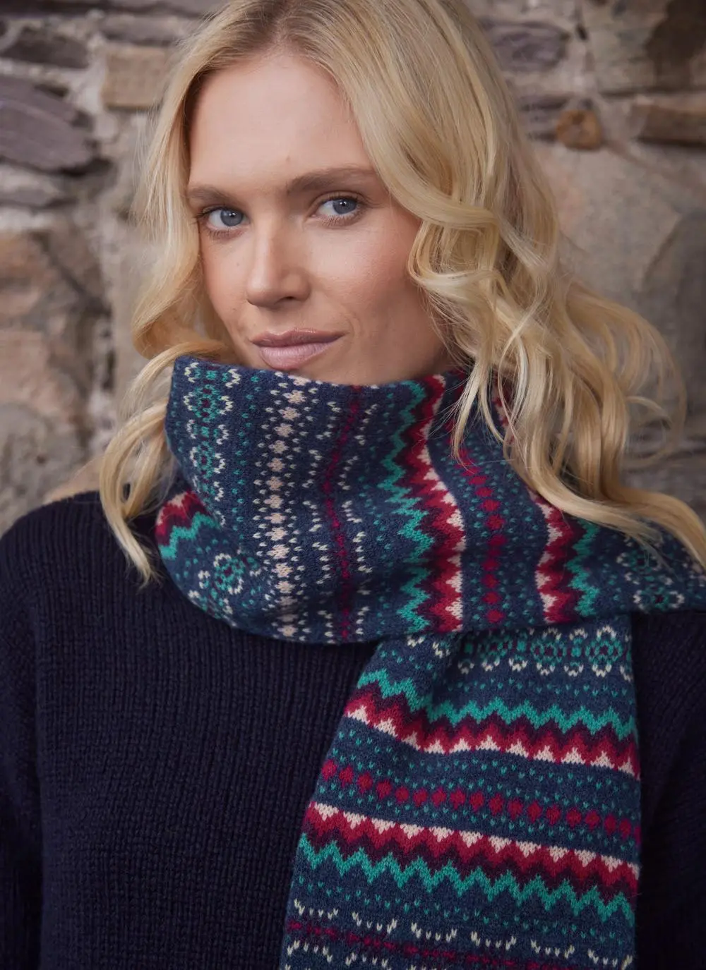Fairisle Hope Knit Scarf in Blue | Blarney