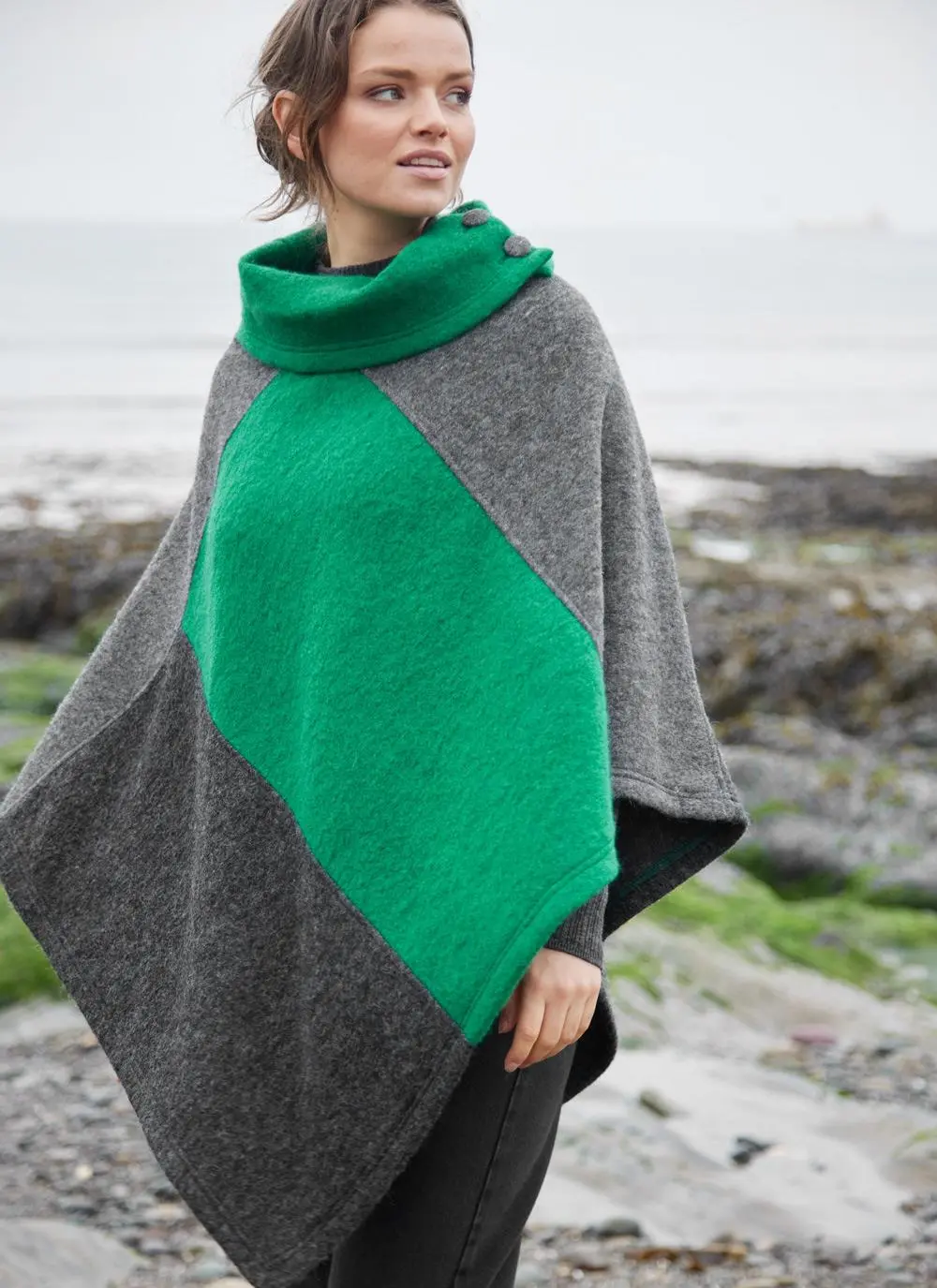 Laoise Trio Poncho in Forest Green/Grey | Blarney