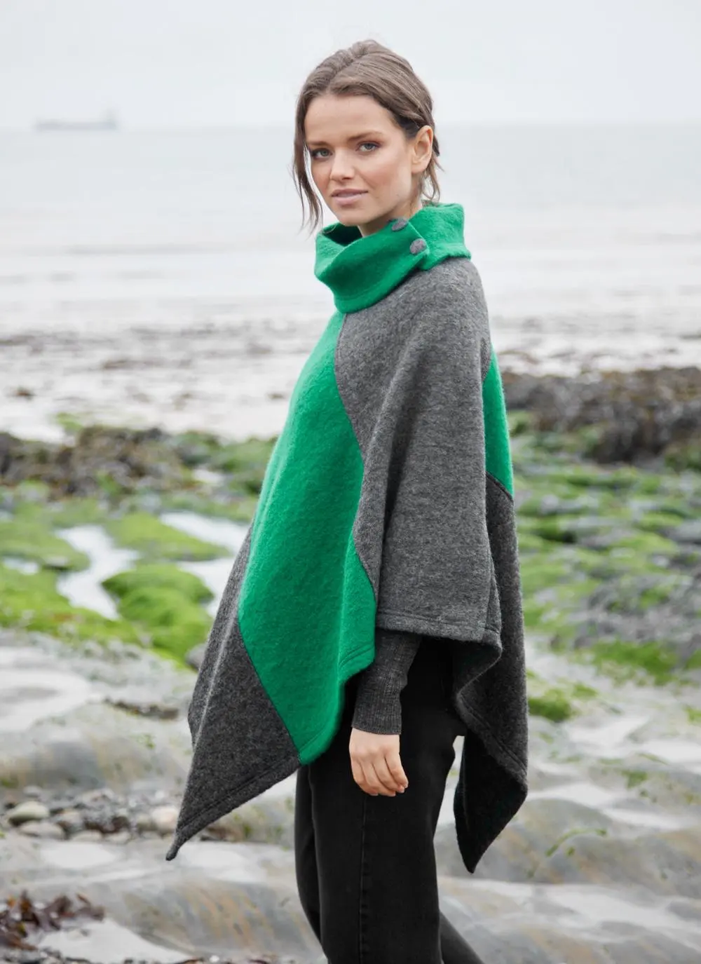 Laoise Trio Poncho in Forest Green/Grey | Blarney