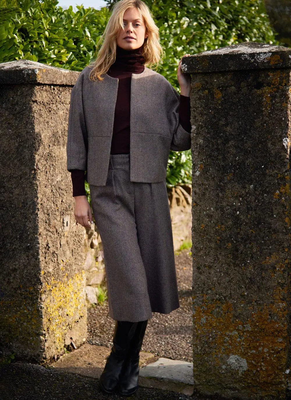 Herringbone Tweed Short Jacket in Heather | Blarney