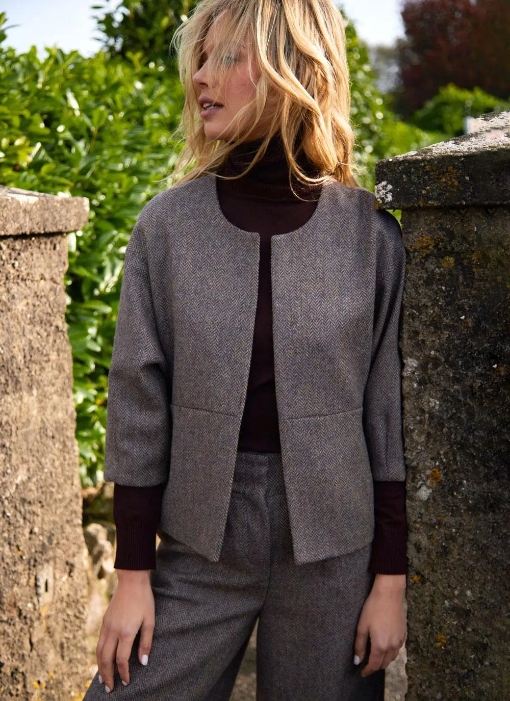 Herringbone Tweed Short Jacket in Heather | Blarney