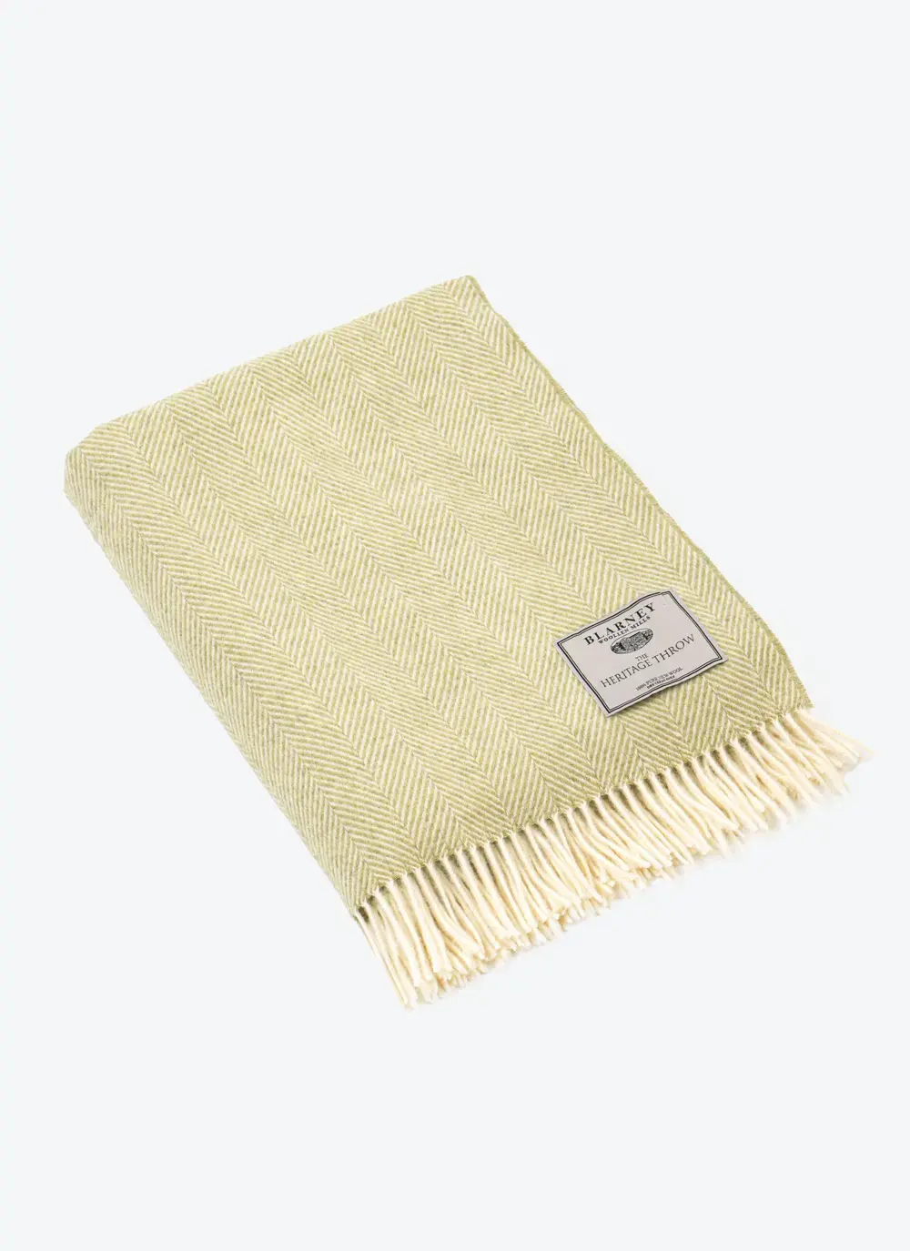 Sage Herringbone Merino Wool Throw in Sage | Blarney