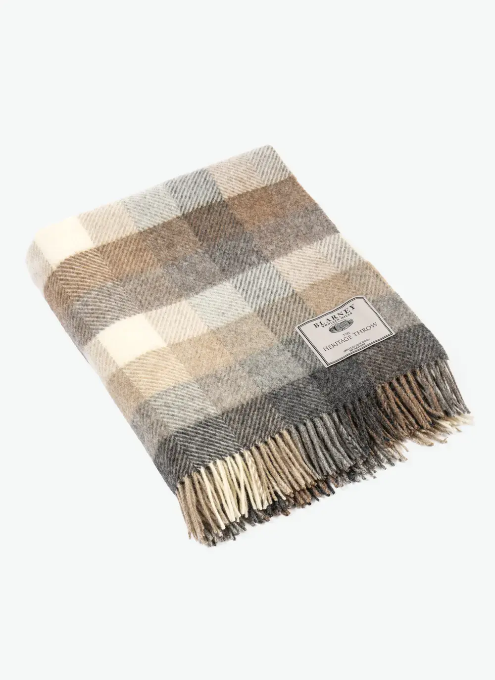 Woodale Natural Highland Wool Throw in Beige/Brown Check | Blarney
