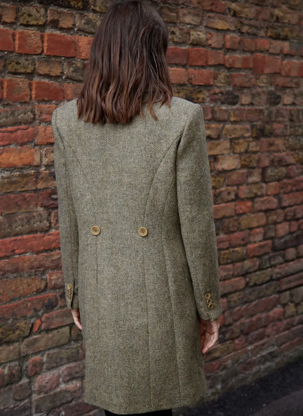 Irish Tweed Mid-Length Coat in Brown Herringbone | Blarney