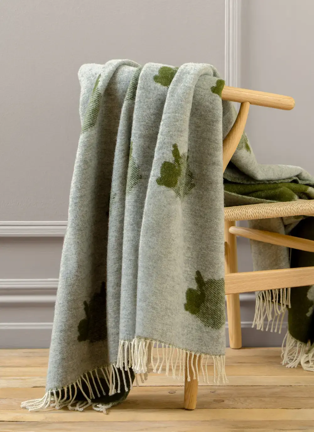 Sheep Reversible Wool Throw in Green/Grey | Blarney