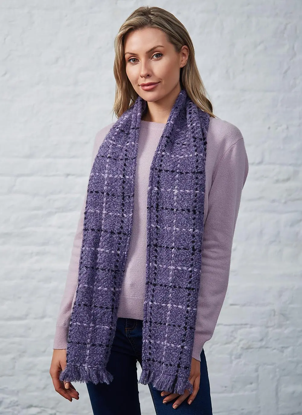 Wool Country Scarf in Violet Check | Blarney