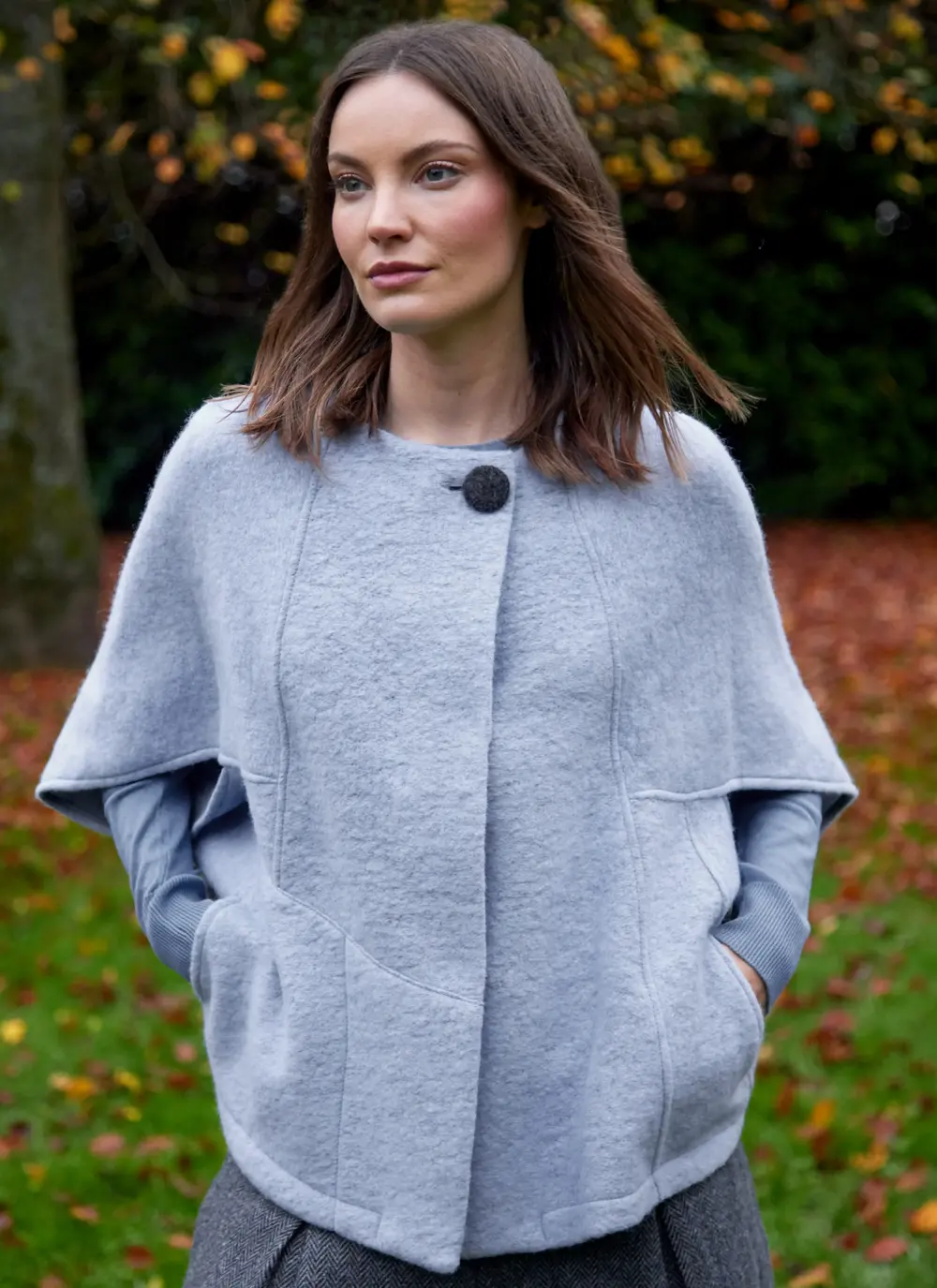 Niamh Button Poncho in Light Blue | Blarney