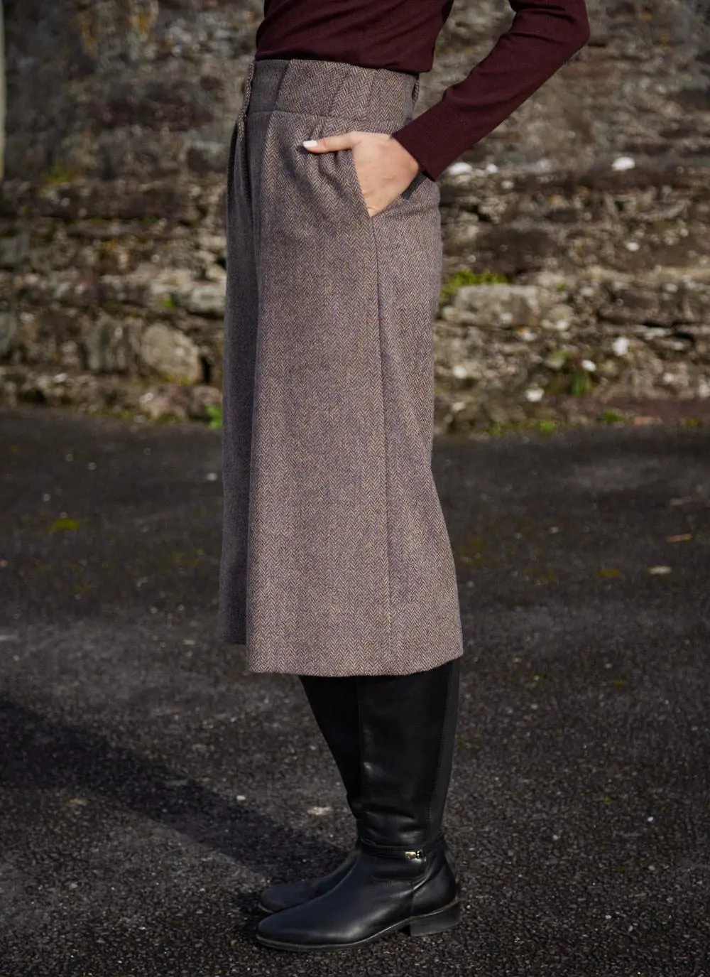 Irish Tweed Herringbone Cropped Culottes in Heather | Blarney