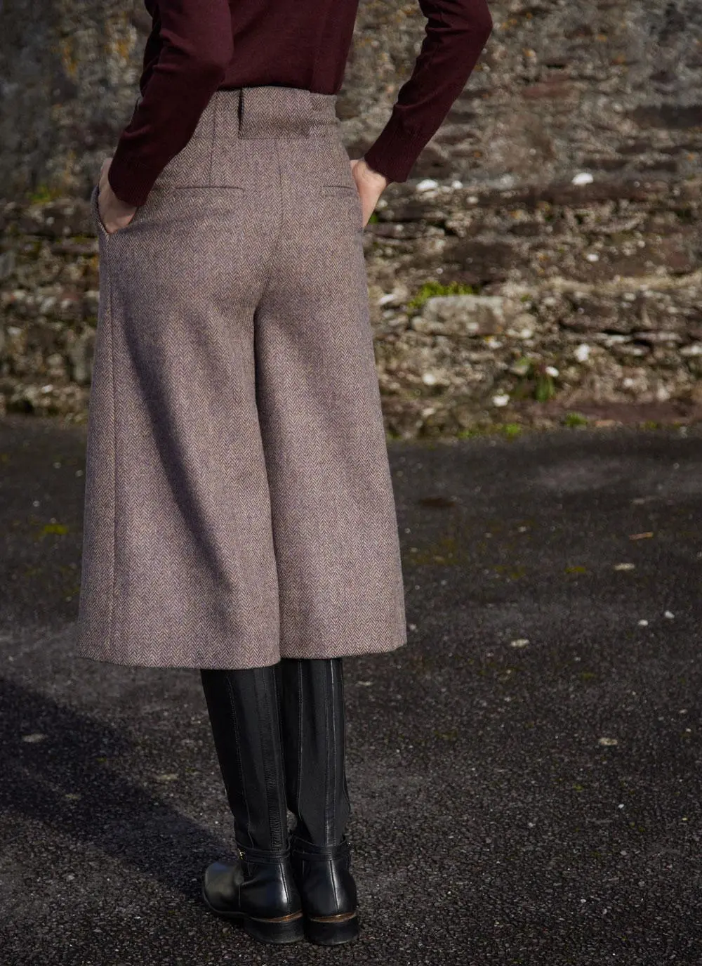 Irish Tweed Herringbone Cropped Culottes in Heather | Blarney
