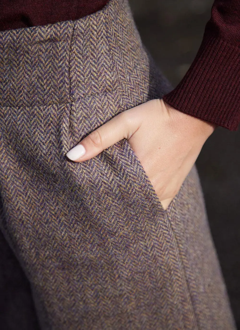 Irish Tweed Herringbone Cropped Culottes in Heather | Blarney