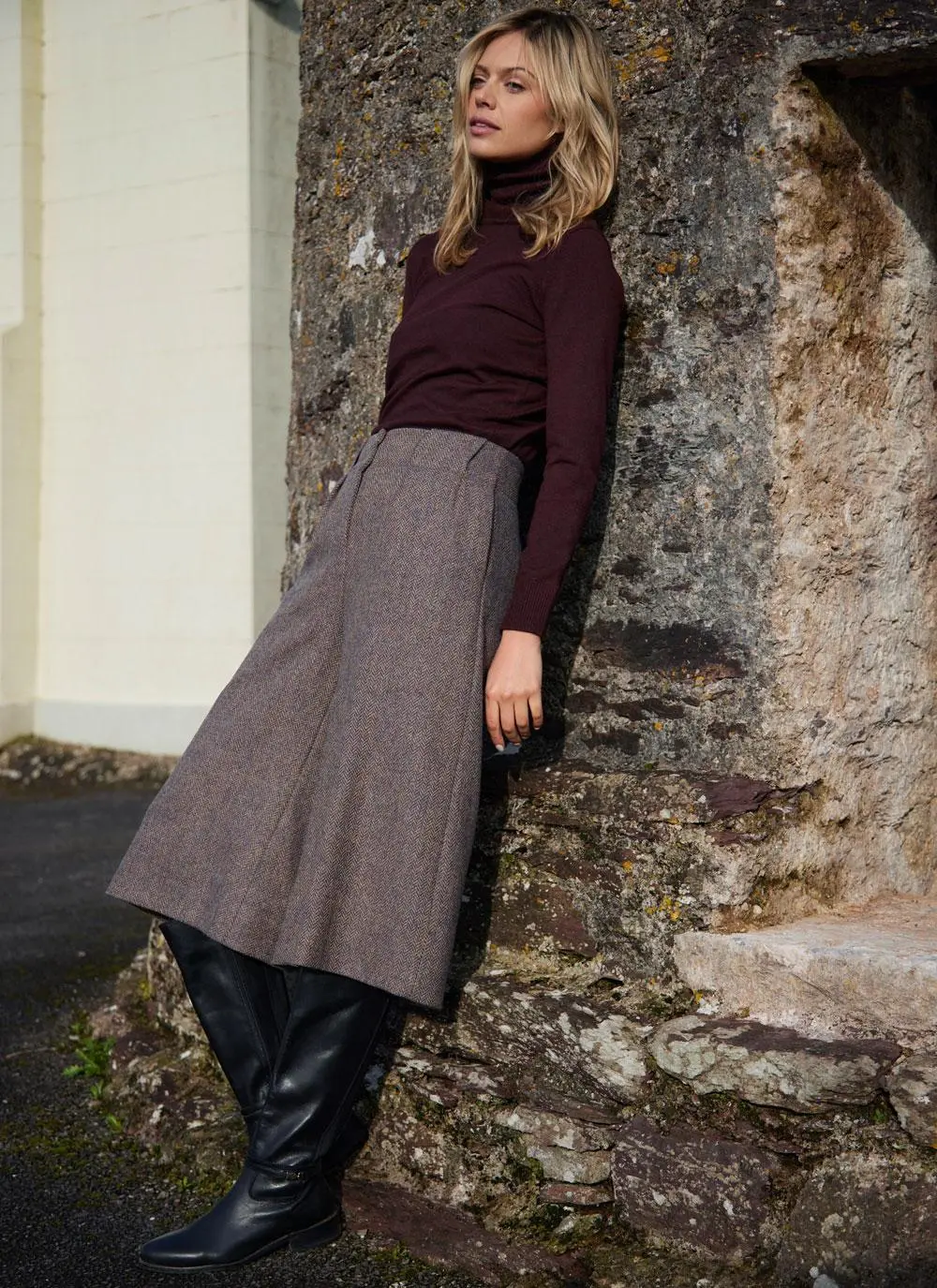 Irish Tweed Herringbone Cropped Culottes in Heather | Blarney