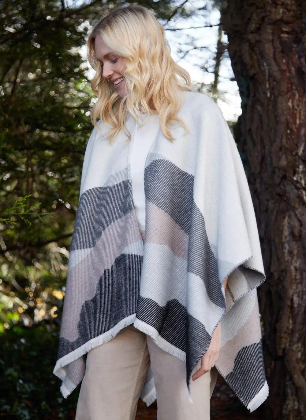 Textured Color Block Shawl in Grey/Beige | Blarney