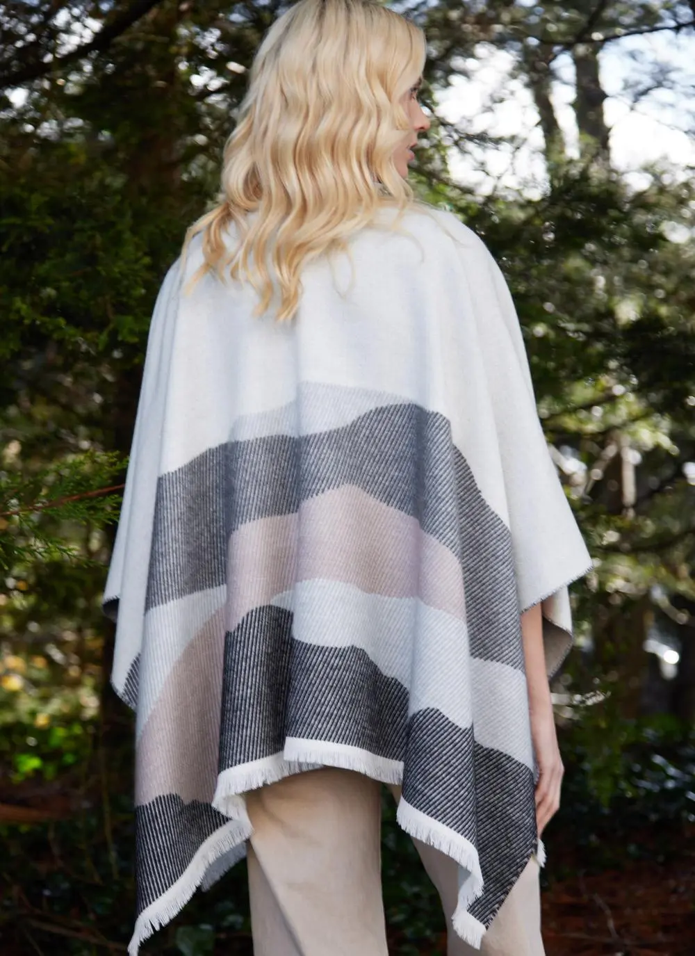 Textured Color Block Shawl in Grey/Beige | Blarney