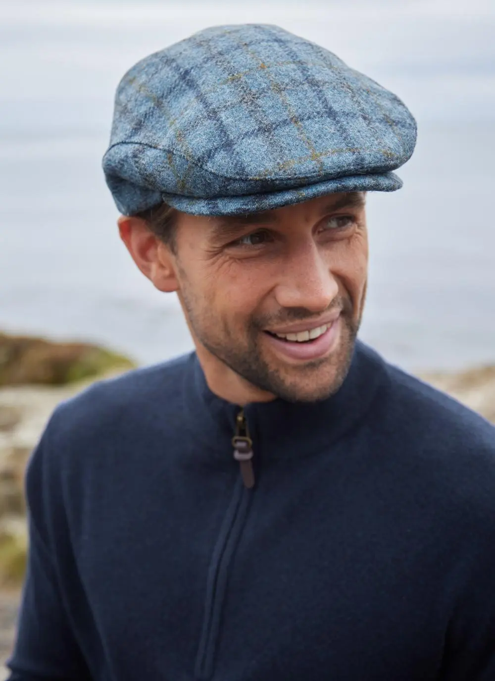 Mucros Wool Trinity Cap in Blue Check | Blarney