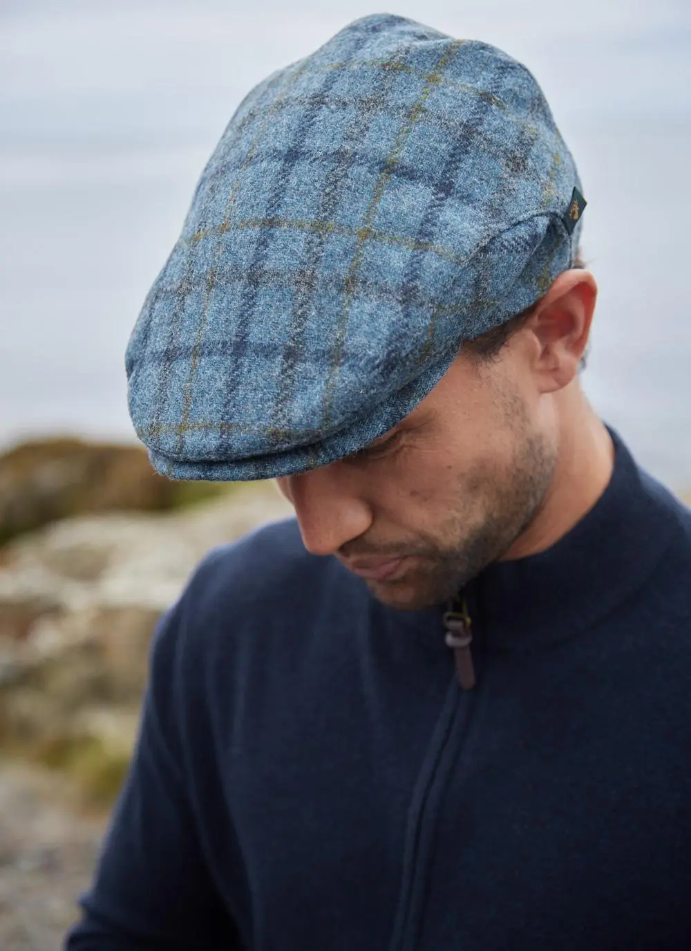 Mucros Wool Trinity Cap in Blue Check | Blarney