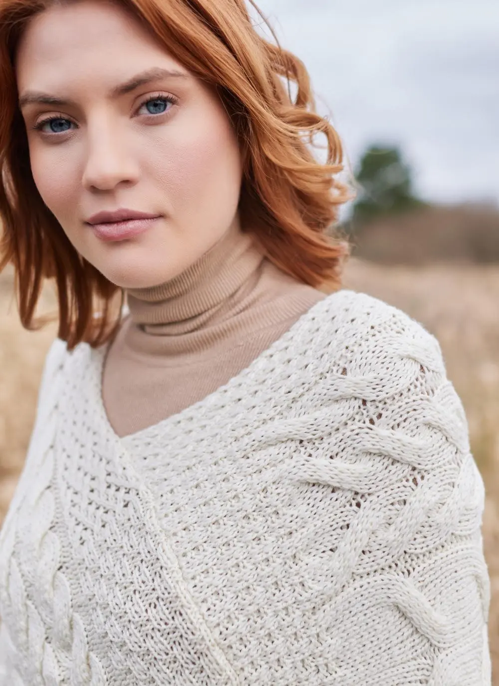 Supersoft Merino Wool Cable Poncho (Natural) | Blarney